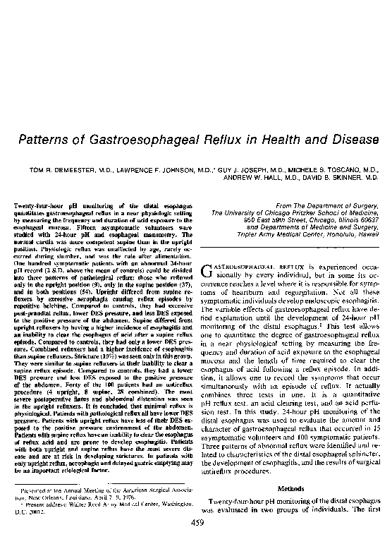 Pdf Patterns Of Gastroesophageal Reflux In Health And Disease