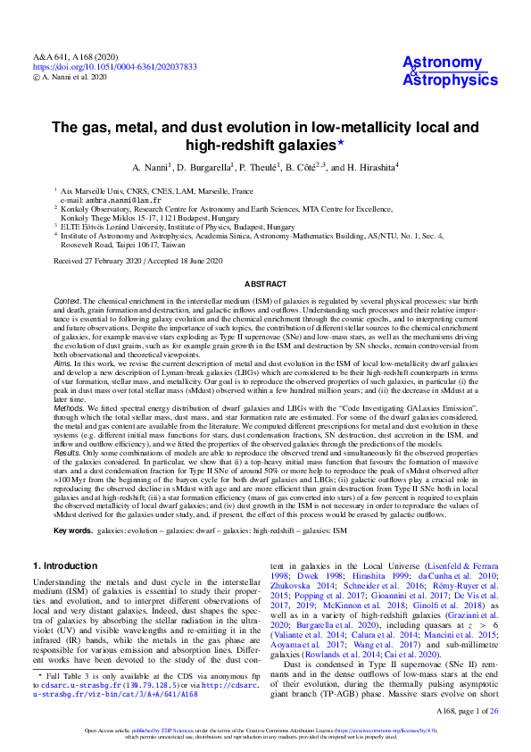 (PDF) The gas, metal, and dust evolution in low-metallicity local and ...