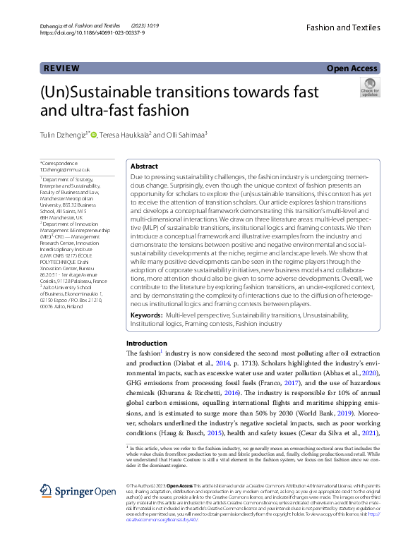 (PDF) Un)Sustainable transitions towards fast and ultra-fast fashion