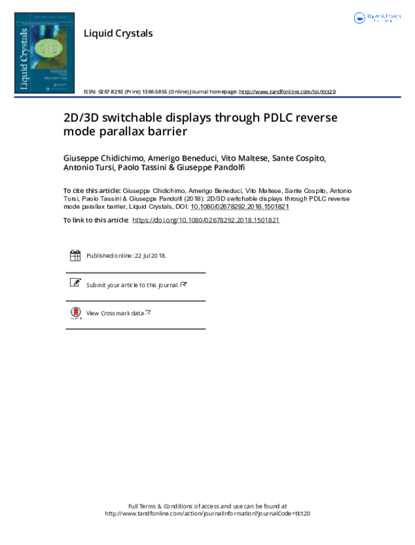 (PDF) 2D/3D switchable displays through PDLC reverse mode parallax barrier