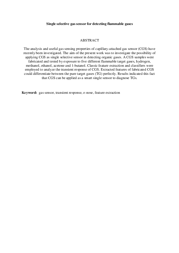 (PDF) Single selective gas sensor for detecting flammable gases (PDF) Single selective gas sensor for detecting flammable gases