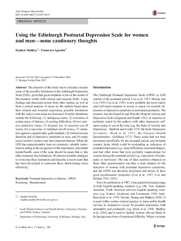 (PDF) Using the Edinburgh Postnatal Depression Scale for women and men ...