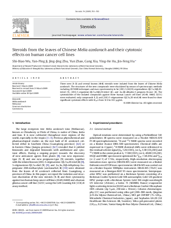 (PDF) Steroids from the leaves of Chinese Melia azedarach and their ...
