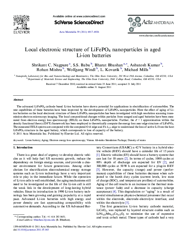 (PDF) Local electronic structure of LiFePO4 nanoparticles in aged Li ...