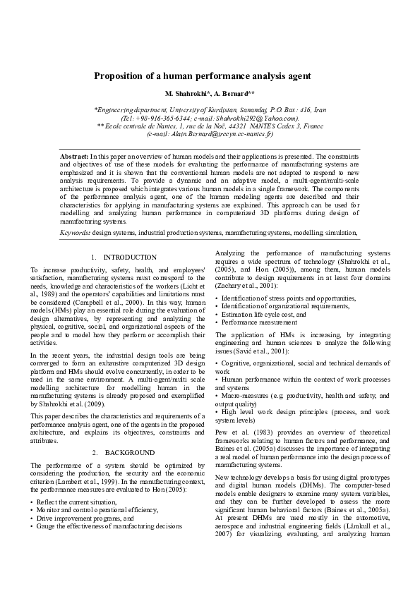 (PDF) Proposition of a human performance analysis agent