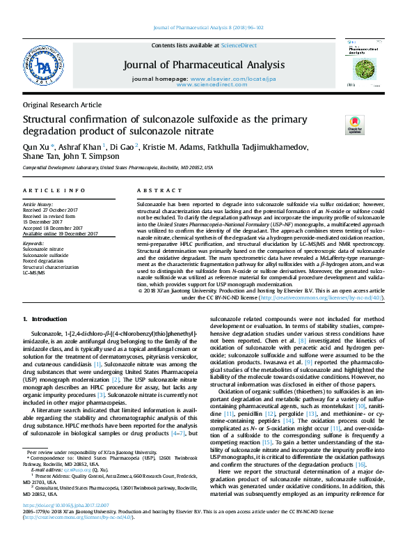 (PDF) Structural confirmation of sulconazole sulfoxide as the primary ...
