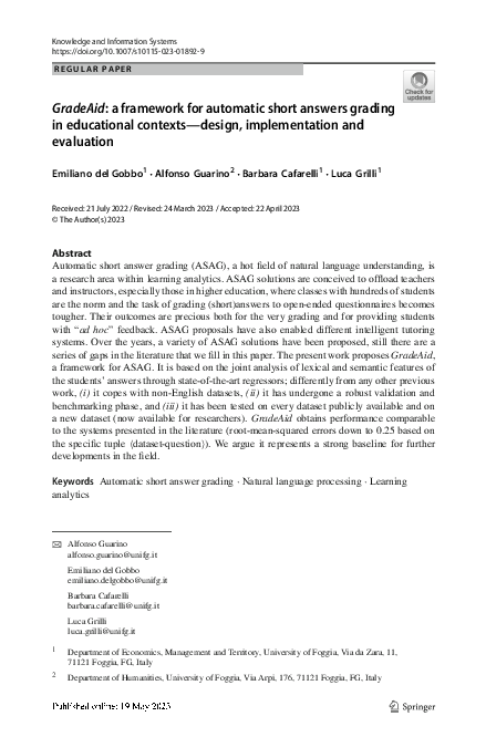 (PDF) GradeAid: a framework for automatic short answers grading in ...