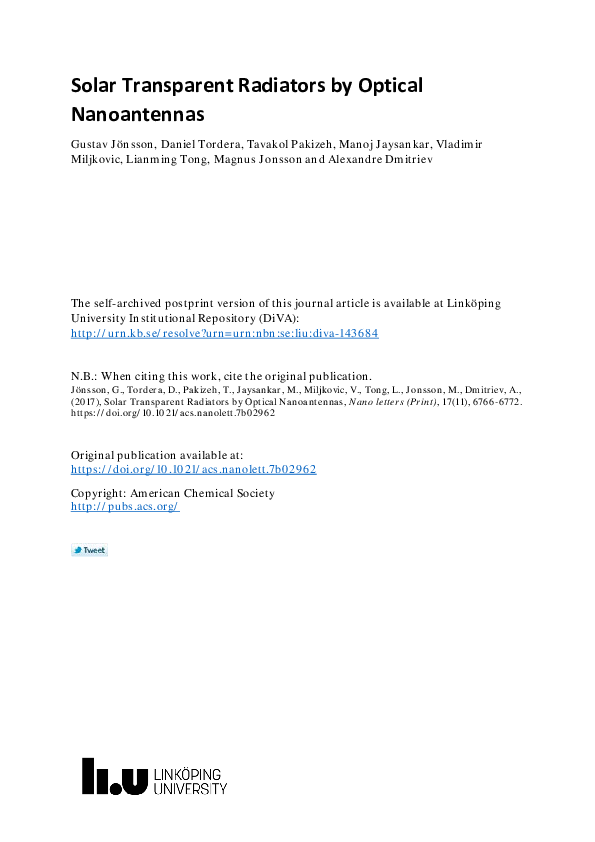 (PDF) Solar Transparent Radiators by Optical Nanoantennas