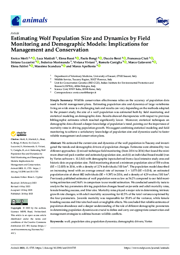 (PDF) Estimating Wolf Population Size and Dynamics by Field Monitoring and Demographic Models ...