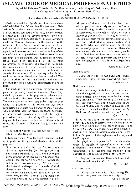(PDF) Islamic Code of Medical Professional Ethics