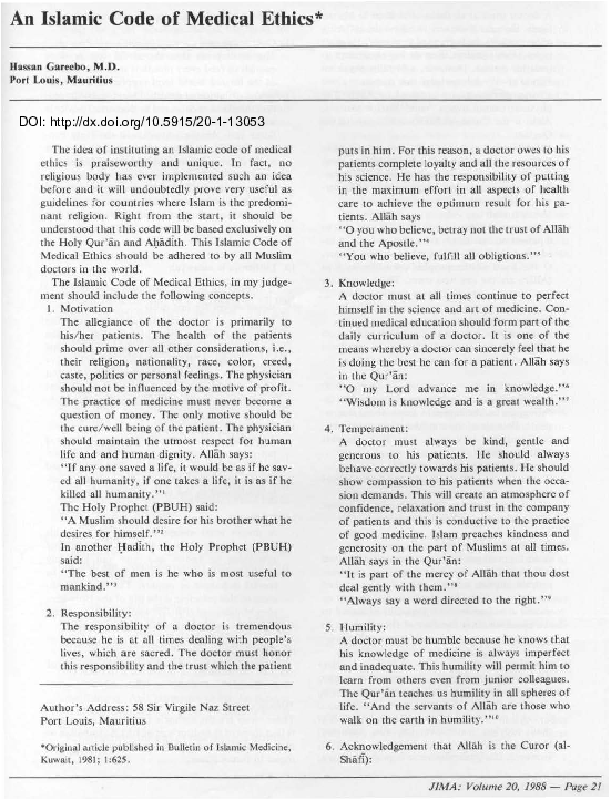 (PDF) Islamic Code of Medical Ethics