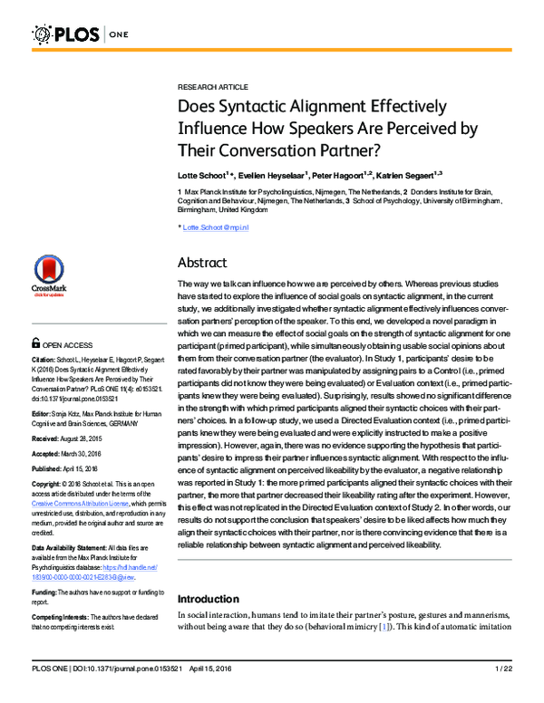 (PDF) Does Syntactic Alignment Effectively Influence How Speakers Are ...