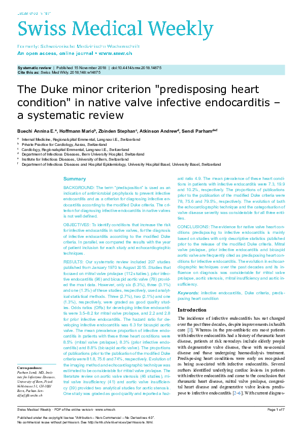 (PDF) The Duke minor criterion "predisposing heart condition" in native ...