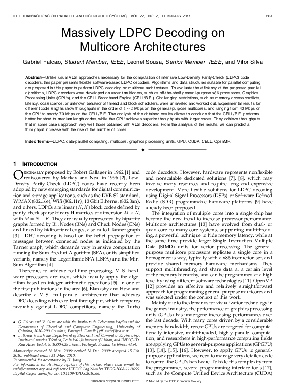 (PDF) Massively LDPC Decoding on Multicore Architectures