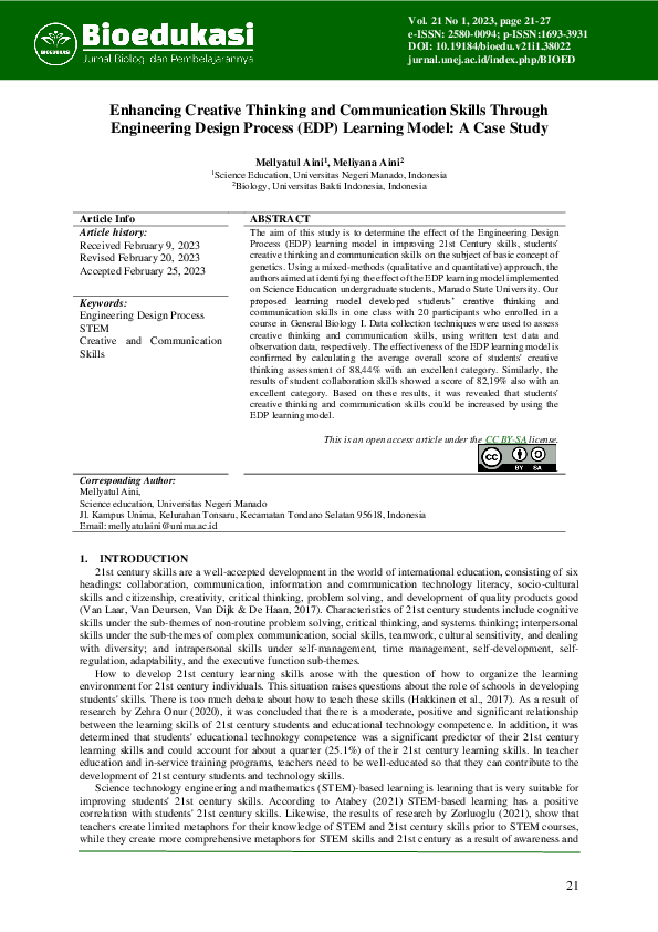 (PDF) Enhancing Creative Thinking And Communication Skills Through ...