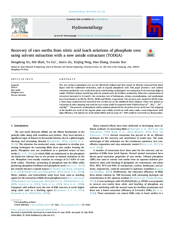 (PDF) Recovery of rare earths from nitric acid leach solutions of ...