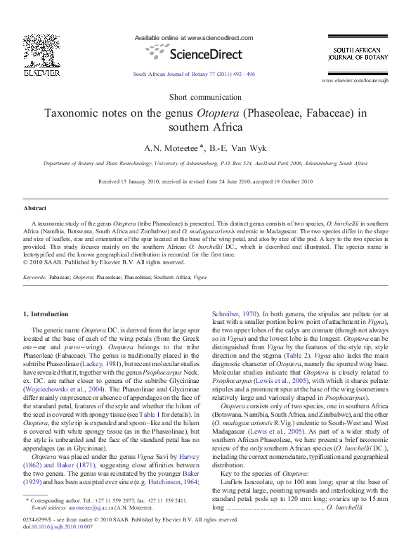 (PDF) Taxonomic notes on the genus Otoptera (Phaseoleae, Fabaceae) in ...