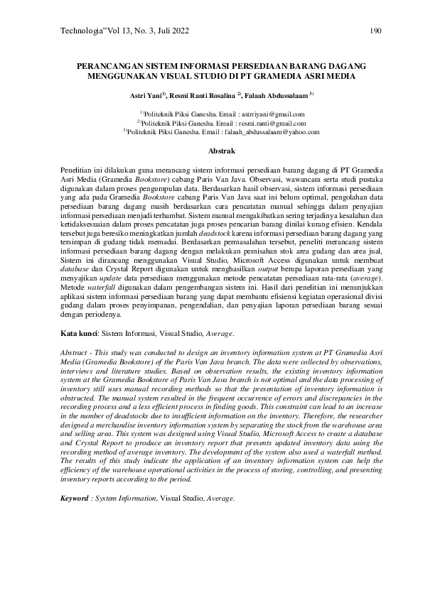 (PDF) Perancangan Sistem Informasi Persediaan Barang Dagang Menggunakan Visual Studio DI PT ...
