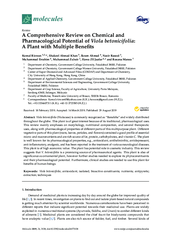 (PDF) A Comprehensive Review on Chemical and Pharmacological Potential of Viola betonicifolia: A ...