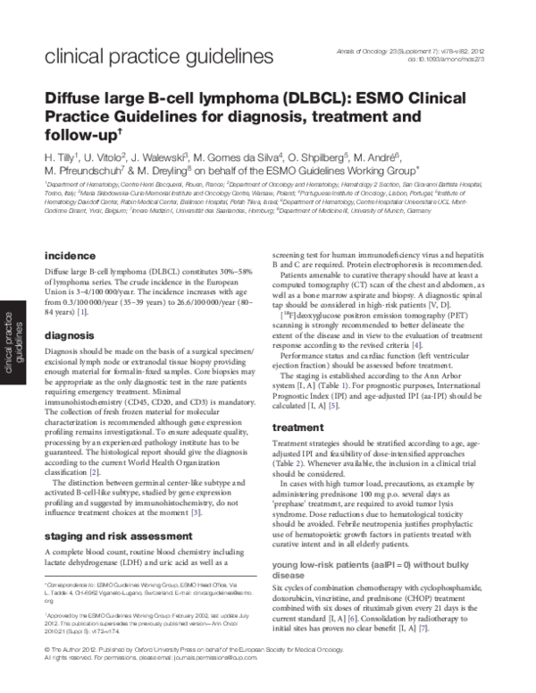 (PDF) Diffuse large B-cell lymphoma (DLBCL): ESMO Clinical Practice Guidelines for diagnosis ...