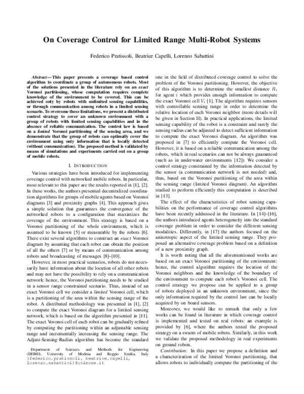 (PDF) On Coverage Control for Limited Range Multi-Robot Systems