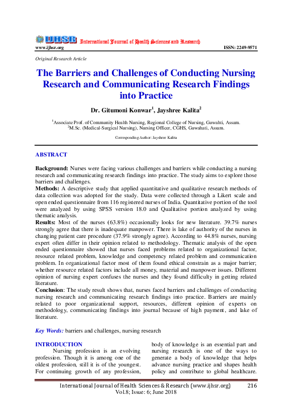 (PDF) The Barriers and Challenges of Conducting Nursing Research and ...