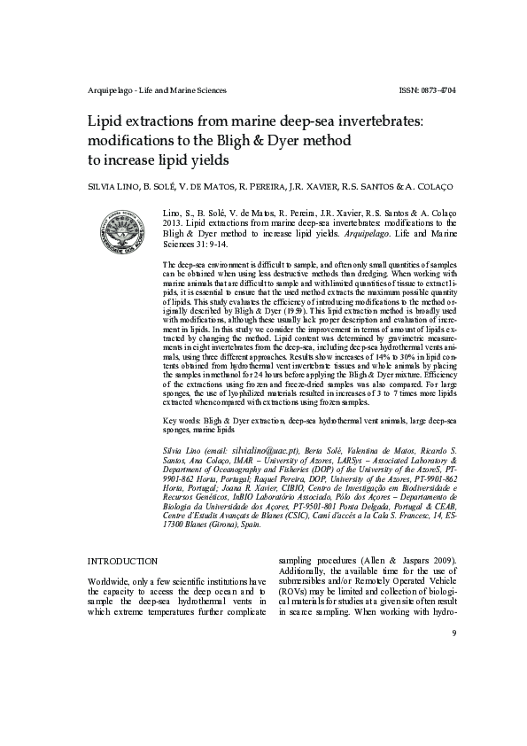(PDF) Lipid extractions from marine deep-sea invertebrates ...