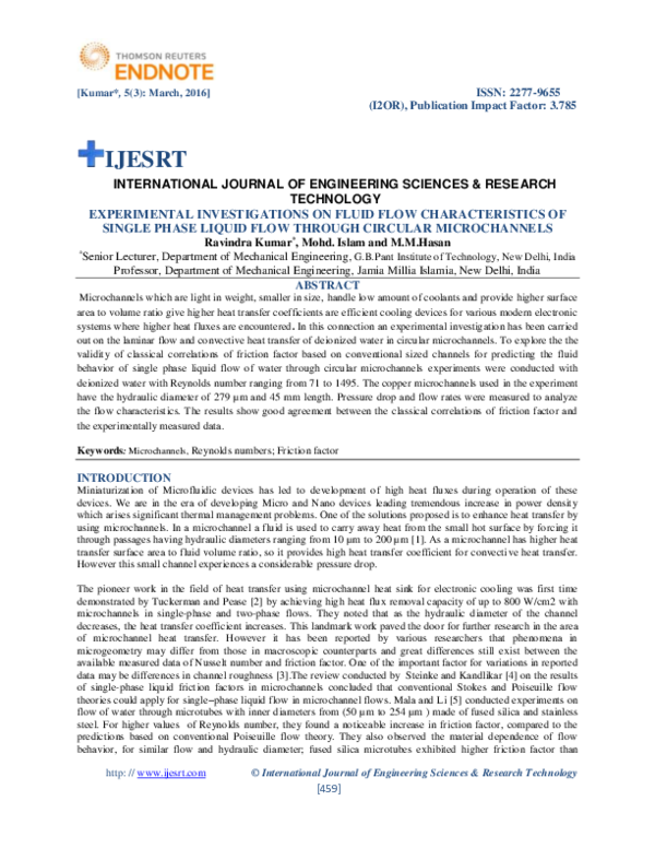 (PDF) Experimental Investigations On Fluid Flow Characteristics Of Single Phase Liquid Flow ...
