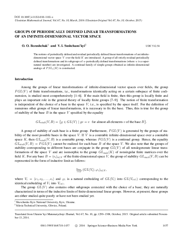 (PDF) Groups of Periodically Defined Linear Transformations of an ...