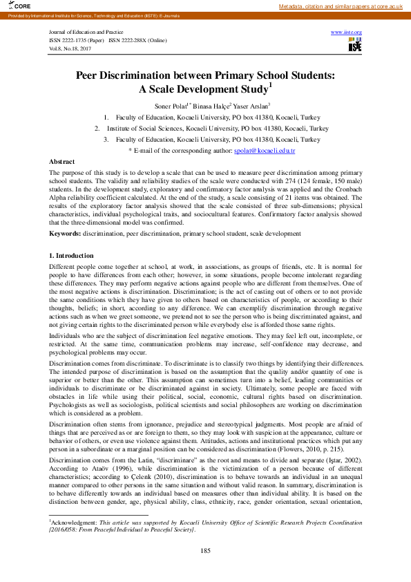 (PDF) Peer Discrimination between Primary School Students: A Scale ...
