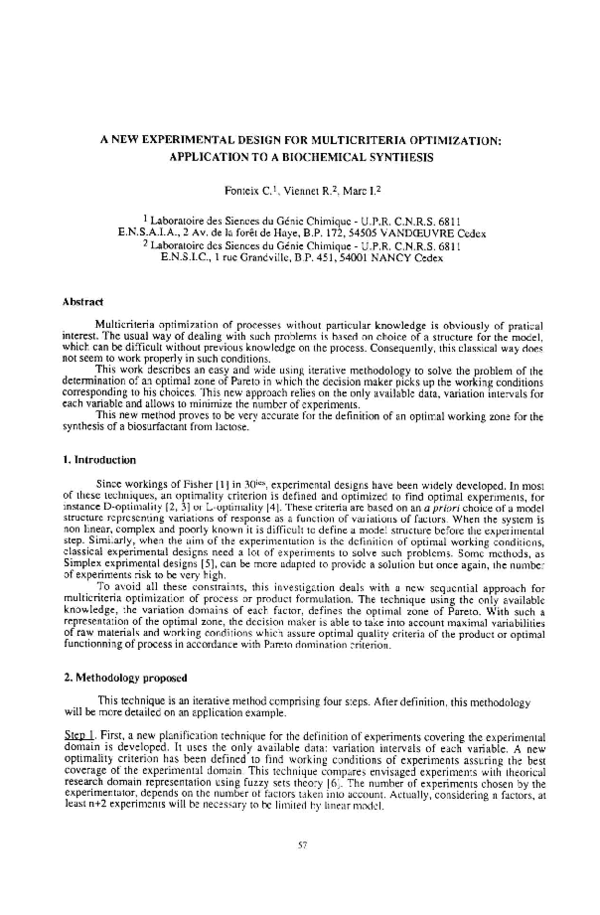 Pdf A New Experimental Design For Multicriteria Optimization