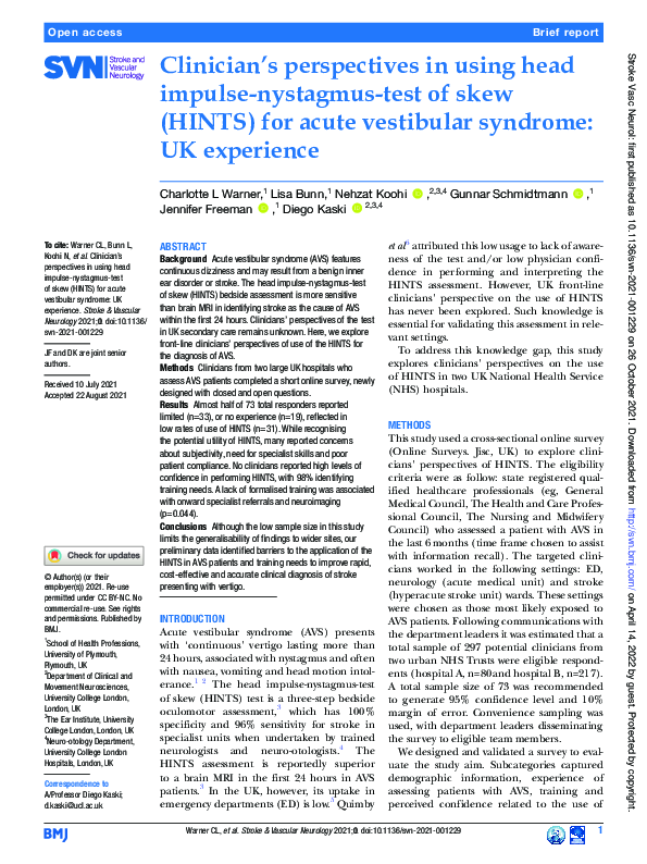 (PDF) Clinician’s perspectives in using head impulse-nystagmus-test of ...
