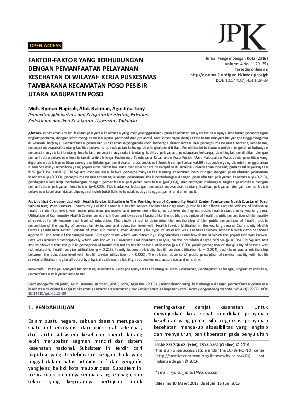 (PDF) Faktor-Faktor Yang Berhubungan Dengan Pemanfaatan Pelayanan Kesehatan DI Wilayah Kerja ...
