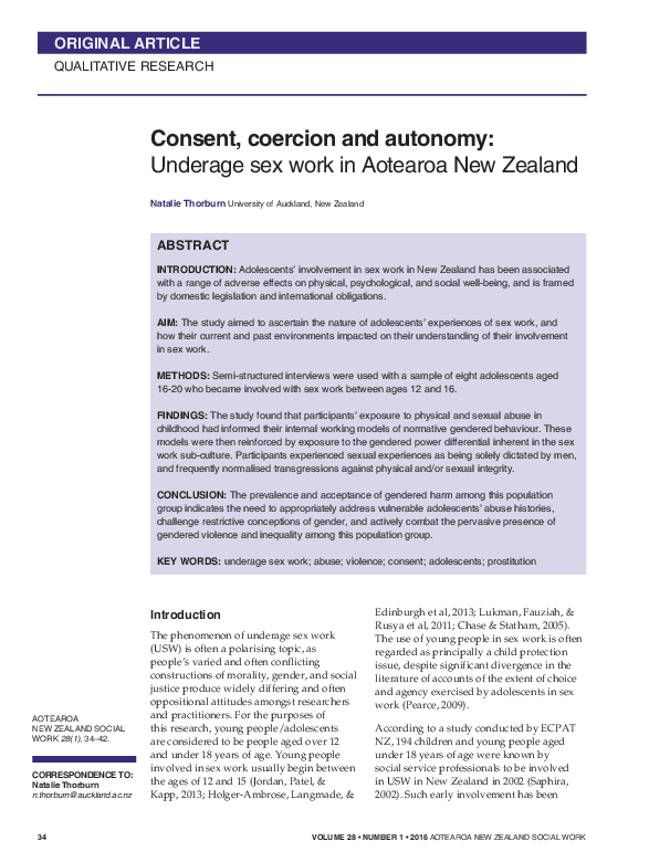 (PDF) Consent, coercion and autonomy: Underage sex work in Aotearoa New ...