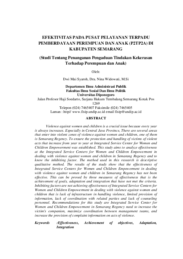 (PDF) EFEKTIVITAS PADA PUSAT PELAYANAN TERPADU PEMBERDAYAAN PEREMPUAN ...