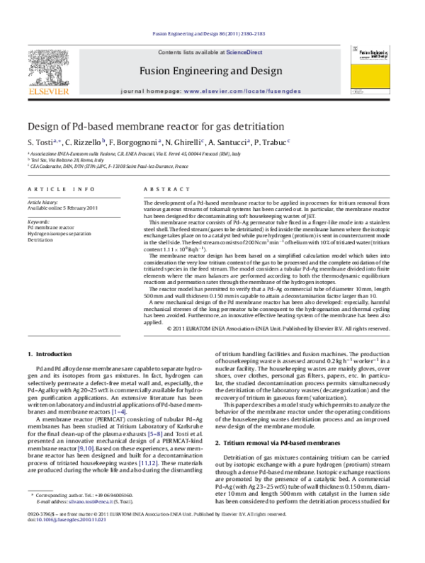 (PDF) Design of Pd-based membrane reactor for gas detritiation