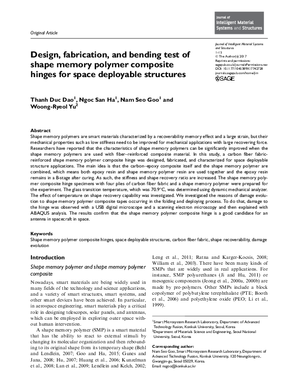 (PDF) Design, fabrication, and bending test of shape memory polymer ...