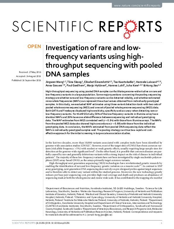 Pdf Investigation Of Rare And Low Frequency Variants Using High Throughput Sequencing With