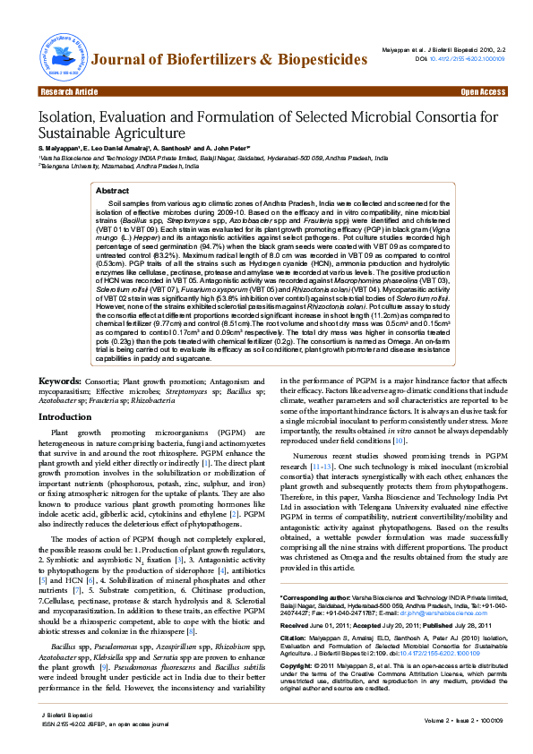 (PDF) Isolation, Evaluation and Formulation of Selected Microbial Consortia for Sustainable ...