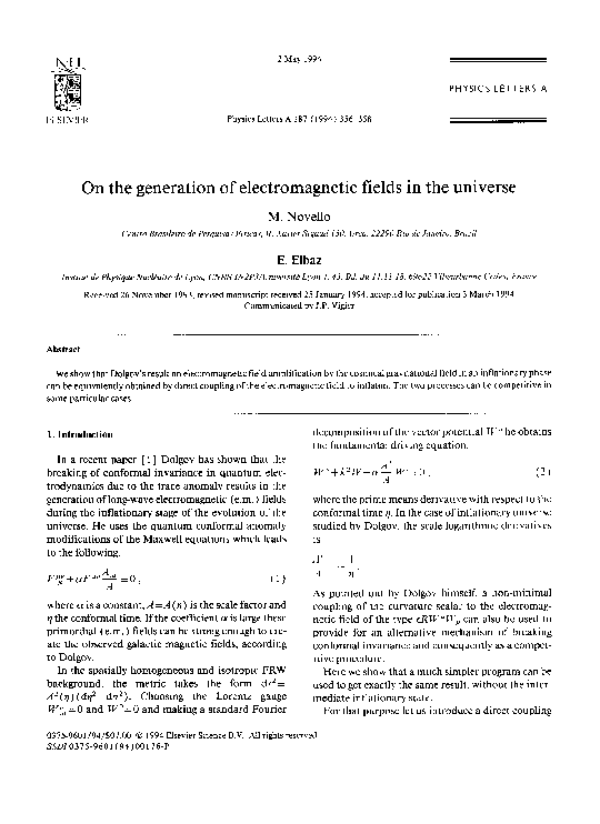 (PDF) On the generation of electromagnetic fields in the universe