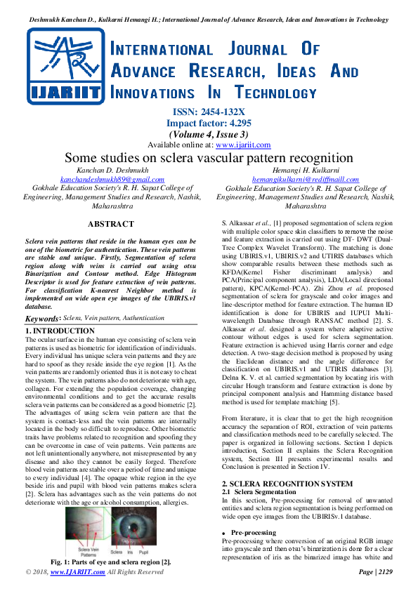 (PDF) Some studies on sclera vascular pattern recognition