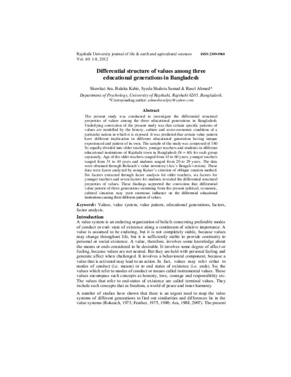 (PDF) Differential structure of values among three educational generations in Bangladesh