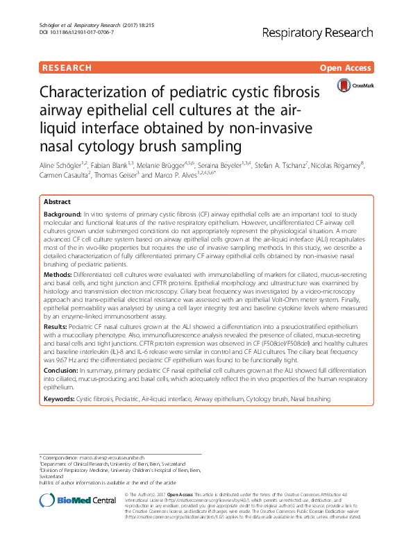 (PDF) Characterization of pediatric cystic fibrosis airway epithelial ...