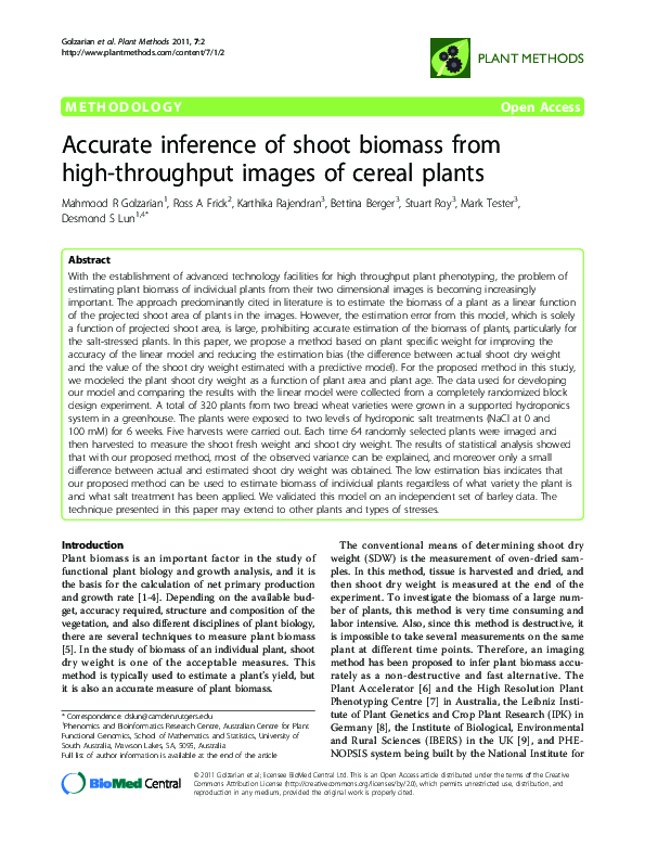 (PDF) METHODOLOGY Open Access Accurate inference of shoot biomass from ...