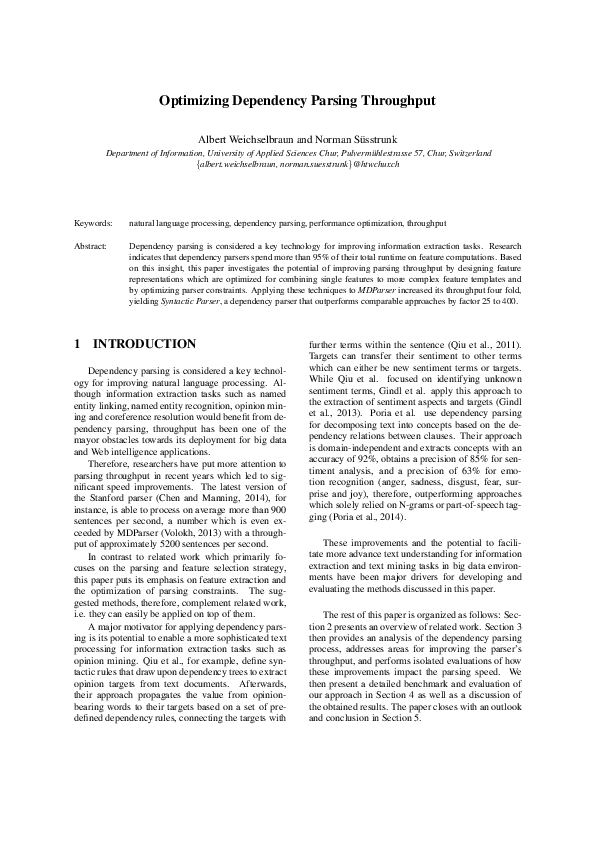 (PDF) Optimizing Dependency Parsing Throughput