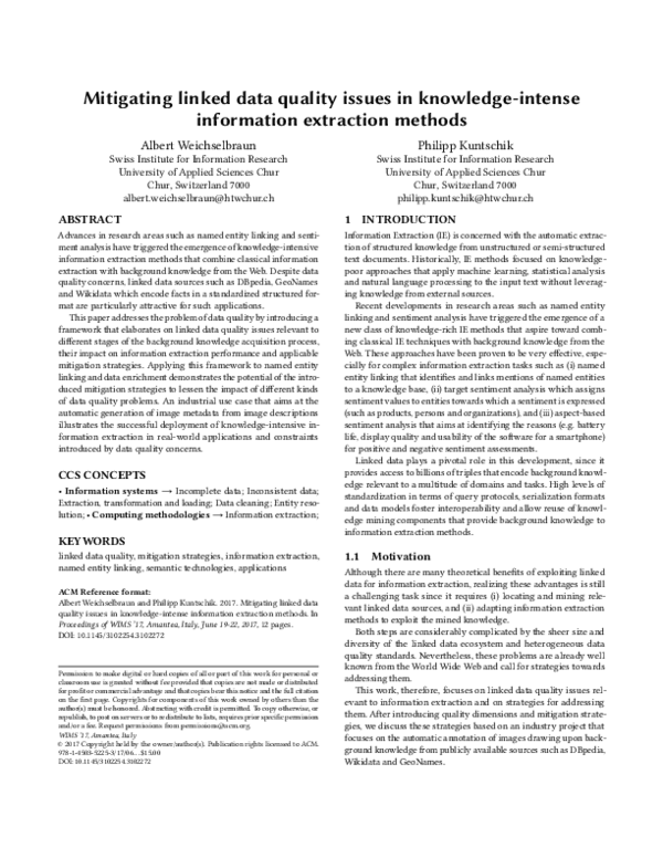 (PDF) Mitigating linked data quality issues in knowledge-intense information extraction methods