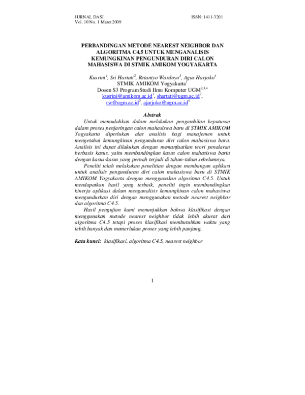 (PDF) Perbandingan Metode Nearest Neighbor Dan Algoritma C4.5 Untuk ...