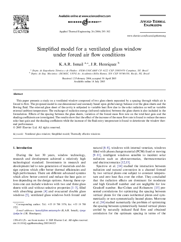 (PDF) Simplified model for a ventilated glass window under forced air ...
