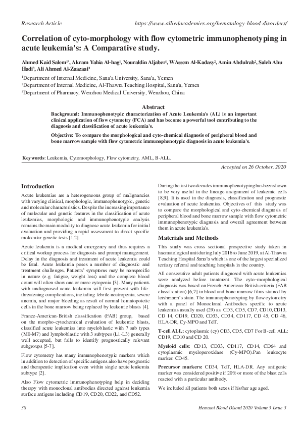 (PDF) Correlation of cyto-morphology with flow cytometric ...