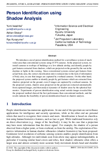 (PDF) Person Identification using Shadow Analysis